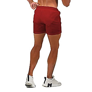 MAIKANONG Mens Gym Shorts Bodybuilding Outdoor Training Quick Dry Workout Shorts with Zipper Pockets Red