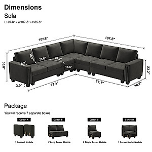 Belffin Modular Velvet Sectional L Shape Sofa Couch Oversized Convertible Sectional Sofa Couch with Reversible Chaise for Living Room Grey