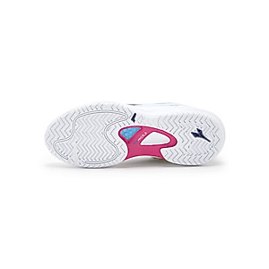 Diadora Women's Speed Blushield Fly 4+ All Ground Tennis Shoe (White/Blueprint/Pink Yarrow, 7.0)
