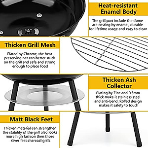 14inches Portable Outdoor Charcoal Grill Set of 9, Leonyo Small BBQ Charcoal Grill, Tabletop Mini Grill for Camping, Barbecue Grill Cooking Kit with Extra Grill Grate, Cleaning Bricks, Grill Trays