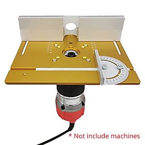 C8 Aluminium Router Table Insert Plate - Woodworking Benches Wood Router Flip Plate with Miter Gauge Guide Aluminium Profile Fence Sliding Brackets -Router Trimmer Tool (Gold)