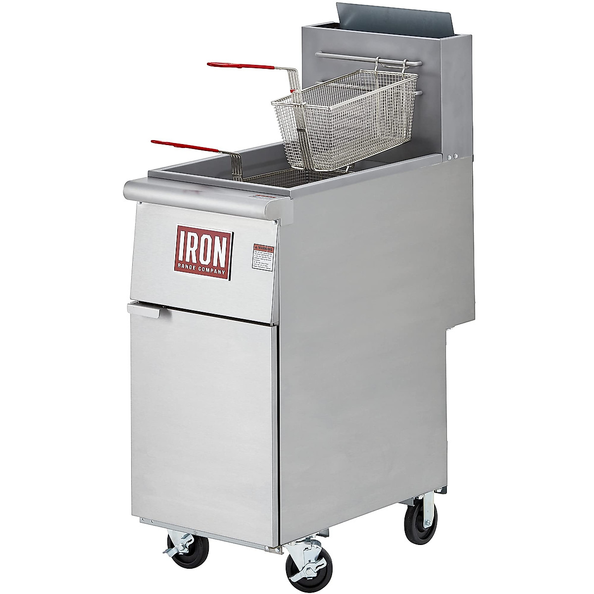 Iron Range IRF50 Commercial Gas Fryer, 50-Pound Capacity, 3-Tube Freestanding Fryer with Stainless Steel Tank, Cool Zone, ETL Certified, Includes 2 Fry Baskets & Caster Kit