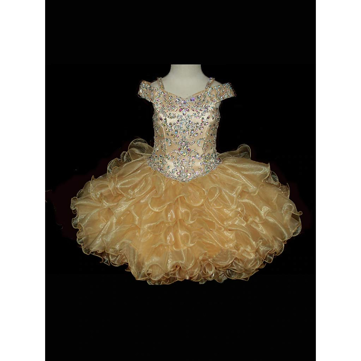 M_RAC Baby Girl's Crystal Off The Shoulder Glitz Cupcake Pageant Dresses Toddler Short Birthday Party Gowns Pink 3