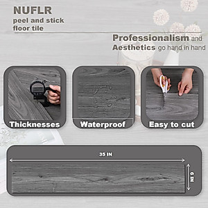 NUFLR Peel and Stick Floor Tile, Vinyl Flooring Natural Grey Wood, Easy to Install and Removable for Update Bathroom Kitchen RV (6 X 35In, 10 PCS)……