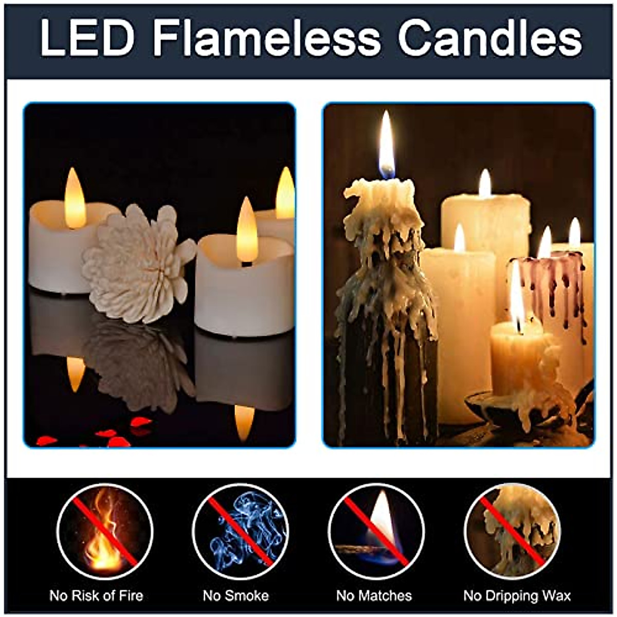 Actpe Timer Tealight Candles with Flickering Flame, 12pcs Realistic Bright Unscented Small LED Electric Fake Battery Operated Candle for Seasonal & Festival Celebration, Warm White