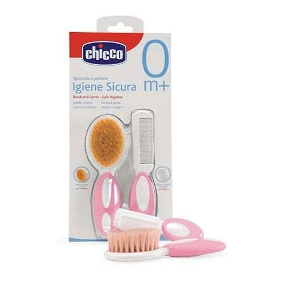 Chicco- Baby Soft Natural Brush And Comb Safe Hygiene Pink 0+M