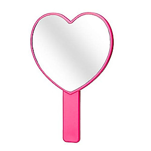 TOPYHL 2PCS Heart-Shaped Makeup Hand Mirror,Travel Handheld Mirror Portable Personal Cosmetic Mirror with Handle (Pink and Rose red)