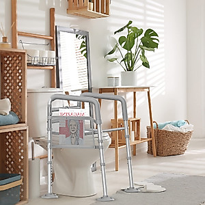 FSA/HSA Eligible Toilet Safety Rails - Adjustable and Foldable Toilet Rails for Elderly, Handicap Toilet Safety Frame with Handles, Fit Any Toilets - Silver Gray