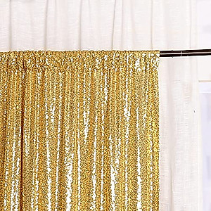 WEMOSI Gold Sequin Backdrop Curtain - 2PCS Glitter 2.5x8FT Gold Sequin Curtains Wedding Party Ceremony Birthday Candy Buffets Photography