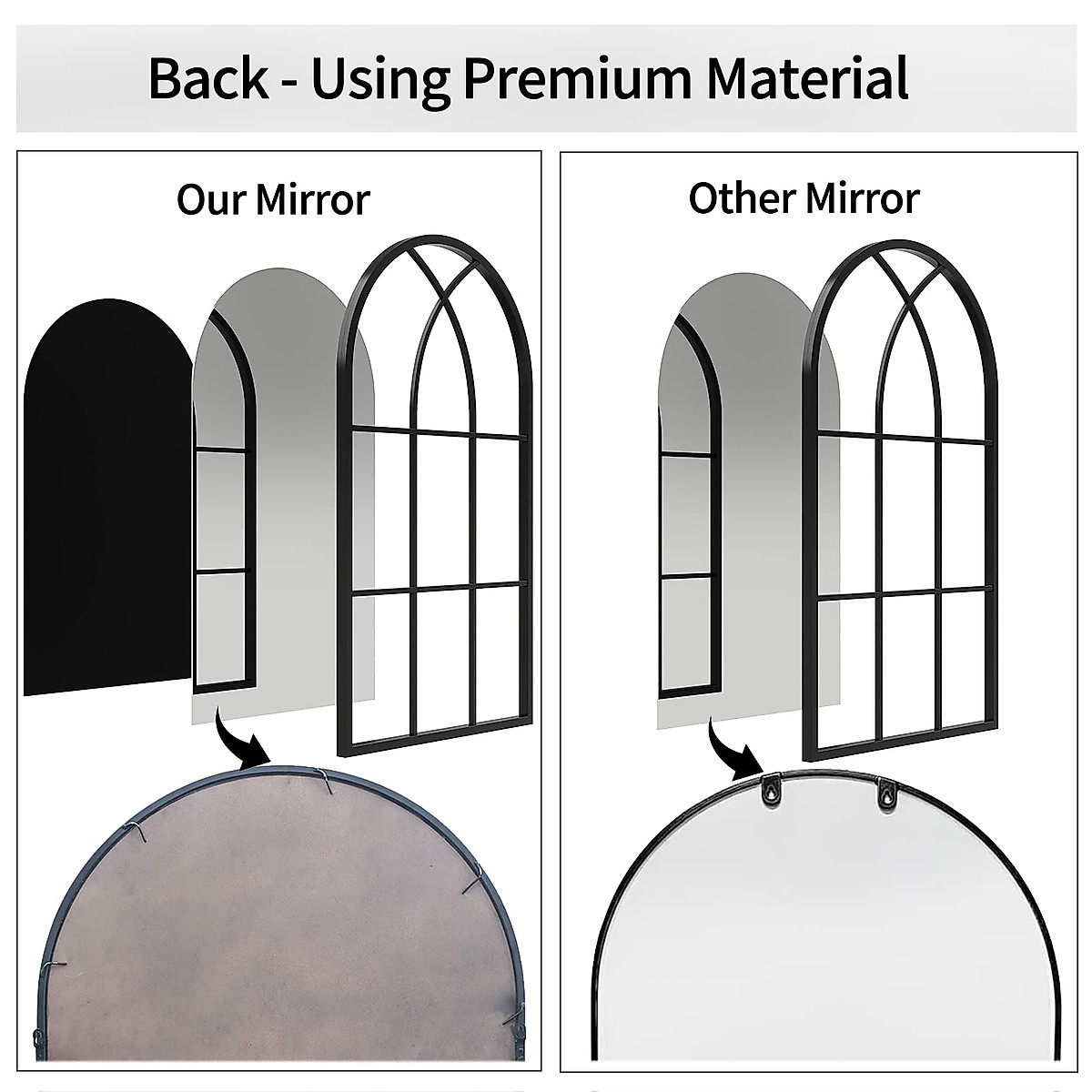 ironsmithn Arched Mirror, 41.3"x24" Windowpane Mirror, Window Finished Metal Mirror, Black Grid Mirror for Decor Living Room Fireplace Entryway Bedroom Hallway