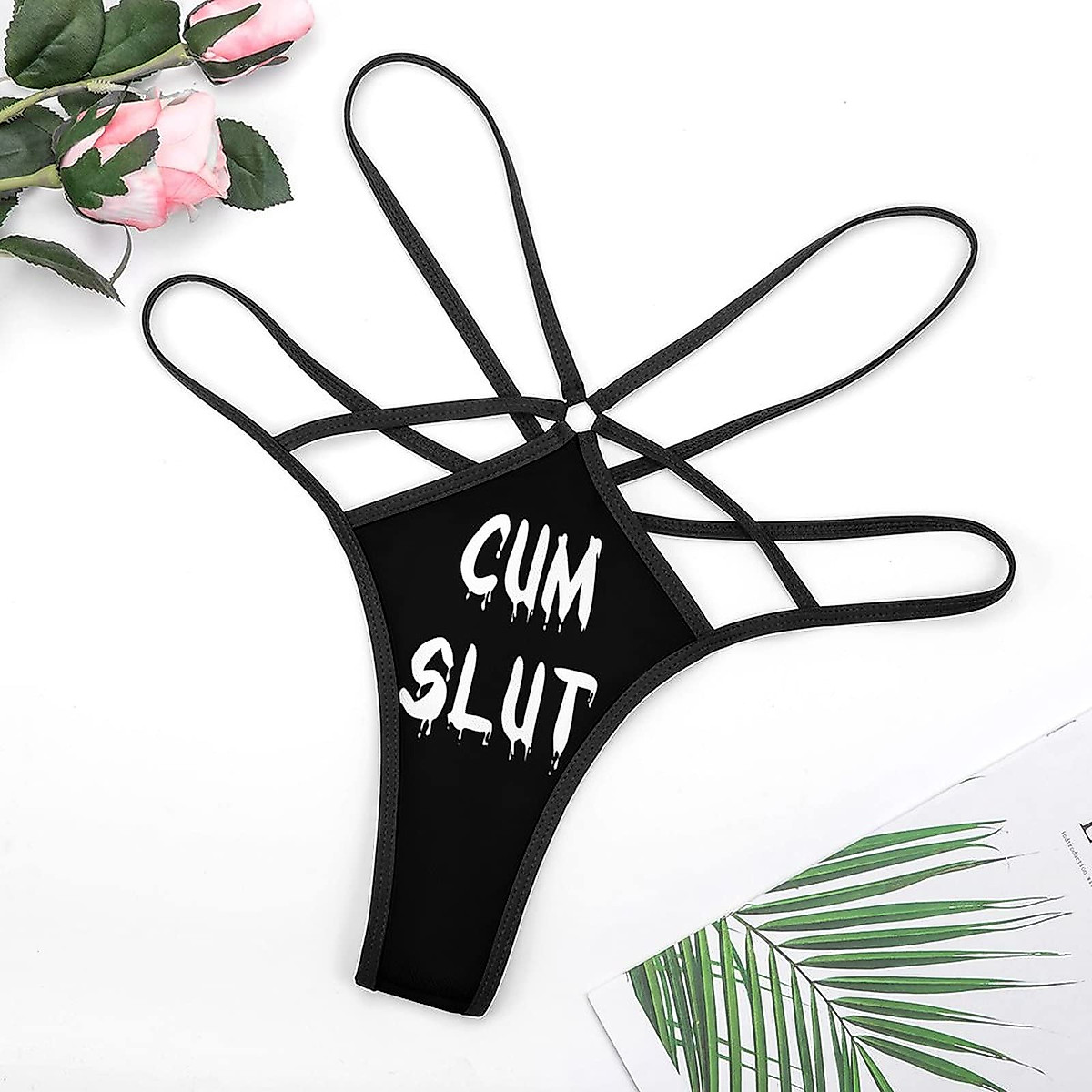 BAIJIAOYUN CUM SLUT Sexy G-String for Women, Breathable T-back Panties Thongs Underwear Funny Gifts L