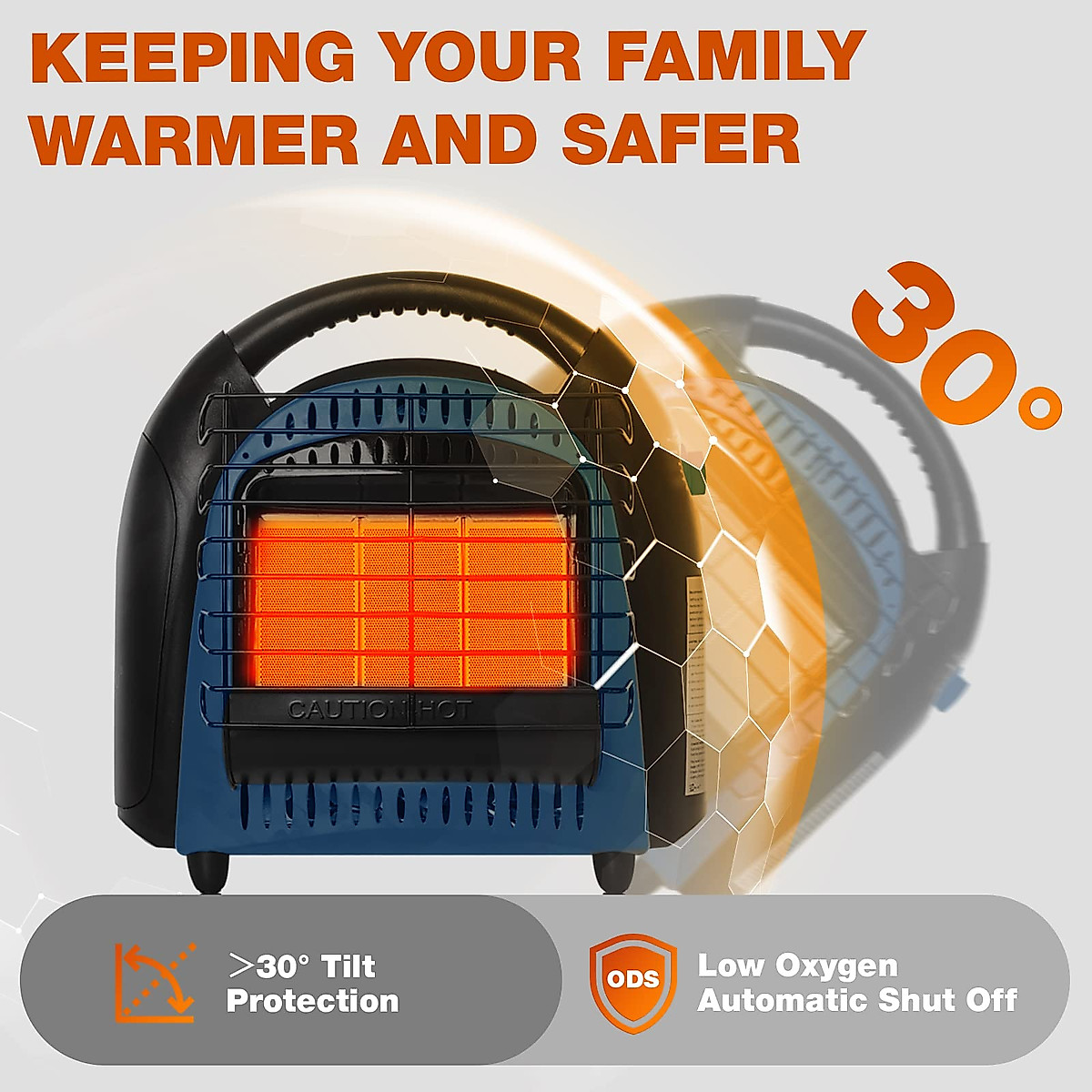 BLUU Propane Heater for Outdoor and Indoor Use 10,000 BTU with Thermostat, Portable Tent Heaters for Camping, Patio, Garage, Tip-Over & Overheat Protection for Safe CSA Compliance (Orange)