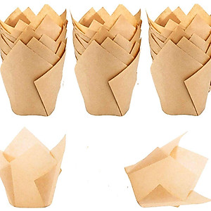 200pcs Tulip Cupcake Liners Natural Baking Cups Muffin Paper Liner Grease-Proof Wrappers for Wedding， Cases Wrappers for Wedding Birthday Partyr, Standard Size (Natural)