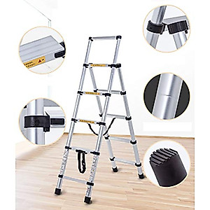 PENGJIE Folding Ladder Step Stool Aluminium Portable Telescopic Ladder 5 Step A-Frame Multi-Purpose Folding Ladder