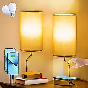 Unfusne Touch Control Lamps for Bedrooms Set of 3, 3-Way Dimmable Nightstand Lamps, 2 * Small Bedside Wireless Charging Lamp, 1* Crystal Lamp with USB Port