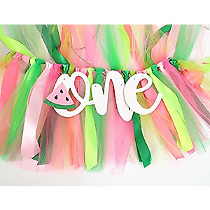 One Person in the Watermelon Banner- 1st Birthday High Chair Banner, Smashed Cake, Photo Background Props, Piece Skirt (Watermelon Banner)