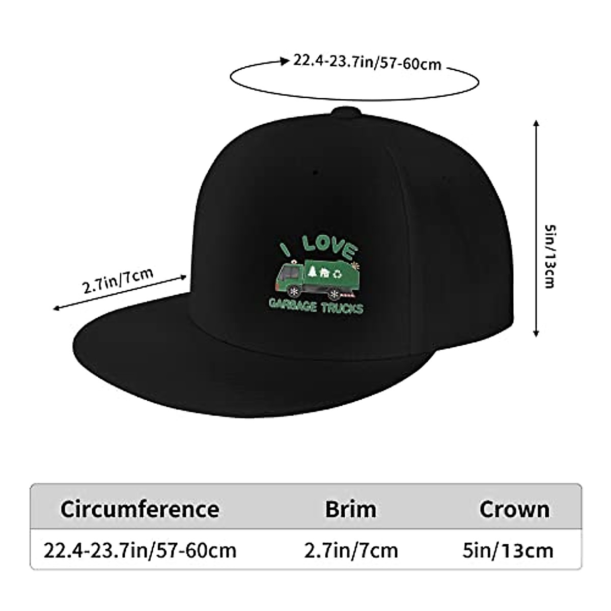Love Garbage Trucks Rubbish Trucks Snapback Hats for Men Women Adjustable Flat Brim Baseball Cap Flat Bill Fashionable Hip Hop Hat Trucker Hat Black