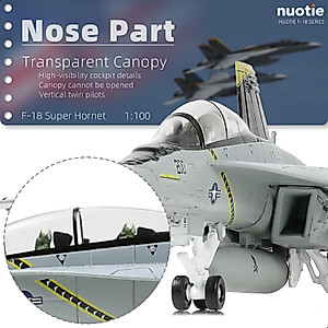 NUOTIE 1/100 F/A-18 Super Hornet Diecast Metal Fighter Jet Model Kits Pre-Build Replica 1943-2018 Jolly Roger Livery Military for Display Collection or Gift