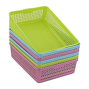 Easymanie Colorful Plastic Basket Tray, A4 Paper Baskets, Pack of 6