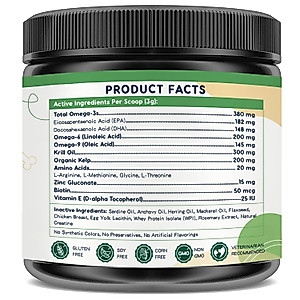 Omega 3 Fish Oil for Dogs, Dog Fish Oil Powder, Wild Caught Fish Oil, EPA&DHA, Krill Oil, Kelp, Dog Skin and Coat Supplement, Anti Itch & Shedding, Support Dry Skin, Joint Health, Dog Allergy Relief