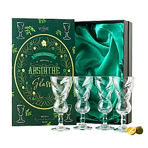 Vintage Crystal Absinthe Glasses | Set of 4 | 6.5 oz Wine Savant - Stemmed Classic With Swiss Bubble Reservoir, Tasting, Nosing & Sipping, Absinthe, Sambuca, Raki, Pastis, Ouzo, Drinking Green Fairy