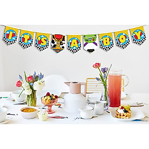 Baby Shower Decorations for Boy, Its A Boy Banner for Baby Shower, Its A Boy Banner Bunting Christening Baby Shower Garland, Toy Theme Story Baby Shower Banner for Boy, Boys Bday Banner Party Favors