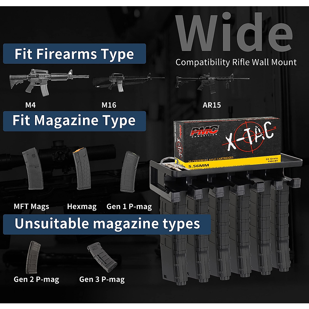 Adoreal Solid ABS Standard A15 Magazines Rack Wall Mount with Storage Shelf, Mag Holder Wall Mount, Wall Magazines Display Fit Gen 1 Magazines