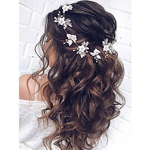 Unicra Bride Silver Wedding Hair Vine Flower Bridal Hair Piece Leaf Party Hair Accessories Crystal Hair Jewelry Rhinestone Headpieces for Women and Girls