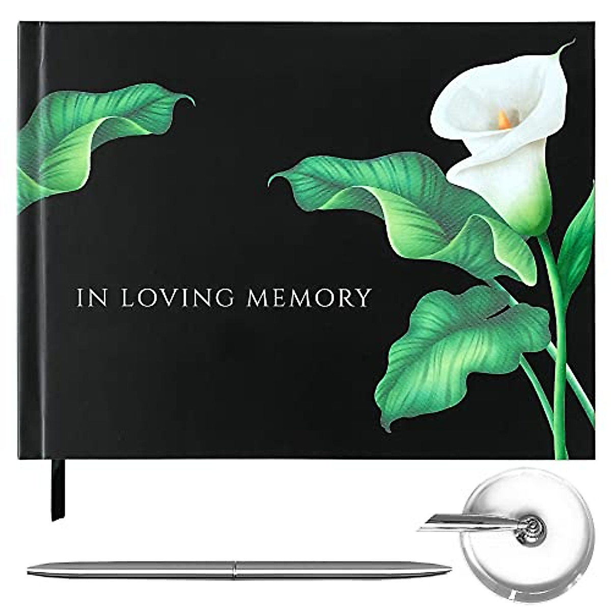 Houseware Homes funeral guest book for memorial service - Floral Designed - celebration of life guest book for funeral - This memorial guests book is the art of loving - With silver pen & pen holder |