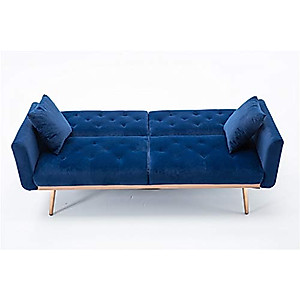 SZLIZCCC 63" Accent Sofa, Mid Century Modern Velvet Fabric Couch， Convertible Futon Sofa Bed ，Recliner Couch Accent Sofa Loveseat Sofa with Gold Metal Feet (Blue)