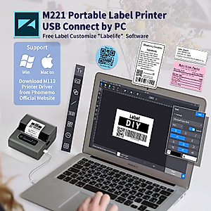 Phomemo M221 Label Maker-Flagship’s Advanced 3Inch Bluetooth Thermal Label Printer, Print Clearer & Sharper, for Address, Barcode, Ingredient,Crafts, Label Printer for Small Business, for Phone & PC