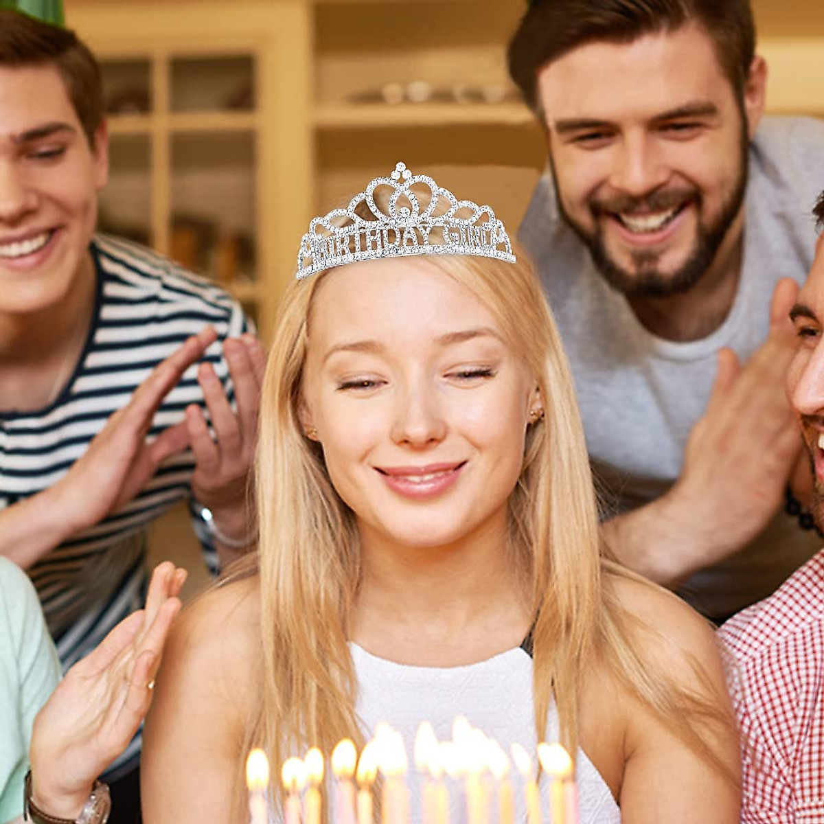 AOPRIE Birthday Crown for Women Birthday Girl Sash for Women Birthday Tiara for Women Birthday Girl Headband Princess Crown Rhinestone Happy Birthday Accessories Silver Black