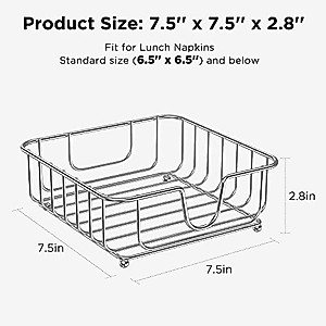 GMFINE Napkin Holder for Table, Napkin Holders for Paper Napkins, Flat Metal Black Napkin Holders for Kitchen & Dining Table, 6.9" x 6.9" x 2.2" Inside Size (Chrome)