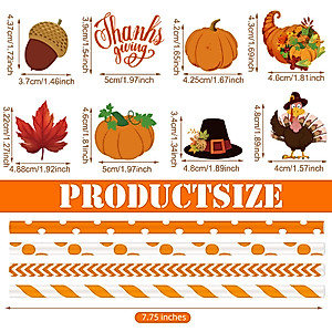 Hotop 56 Thanksgiving Day Orange Paper Straws with 64 Fall Cutouts and 100 Self Adhesive Dots, Disposable Drinking Straws for Thanksgiving Day Decor