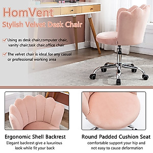 Home Office Desk Chair Cute Velvet Vanity Chair for Makeup Room Swivel Desk Chair with Shell Back Task Chair Girls Makeup Chair with Wheels Swivel Task Chair Rolling Chair for Bedroom Living Room