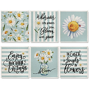 AnyDesign Daisy Flower Swedish Kitchen Dishcloth Blue Spring Summer Floral Kitchen Towel Daisy Stripes Cotton Absorbent Dish Towel for Housewarming Cleaning Wipes, 6Pcs, 7 x 8 Inch