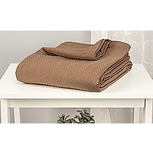SUPERIOR 100% Cotton Thermal Blanket - All-Season Oversized Throw, Woven Blanket with Herringbone Weave Pattern, Taupe, King Size