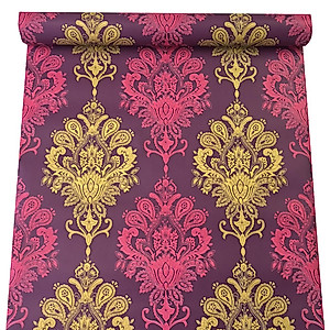 SimpleLife4U Luxury Purple Damask Removable PVC Shelf Drawer Liner Home Decor 17x118 Inch