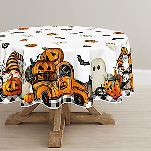 Horaldaily Halloween Tablecloth 70x70 Inch Round, Ghost Pumpkin Washable Table Cover for Party Picnic Dinner Decor