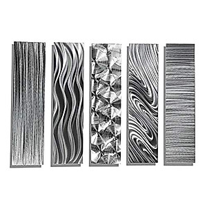 Statements2000 Silver Metal Wall Art Decor, Set of Five 24" x 6" Wall Art Sculptures, Contemporary Décor by Jon Allen Metal Art