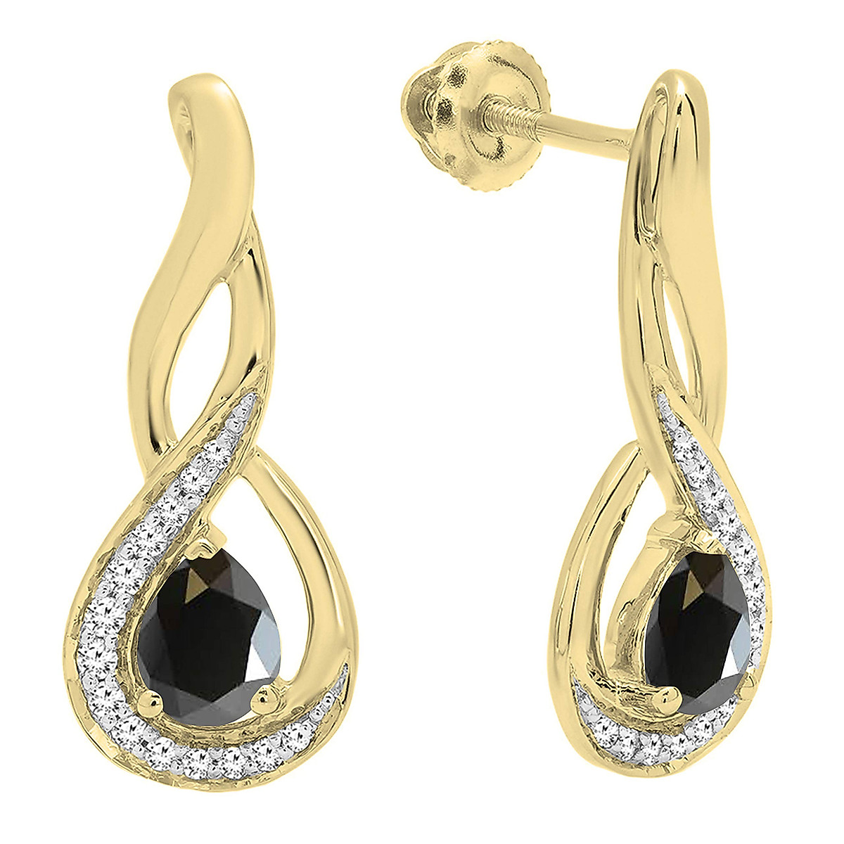 Dazzlingrock Collection 5X4 MM Each Pear Black Sapphire & Round Diamond Ladies Infinity Teardrop Earrings, 18K Yellow Gold