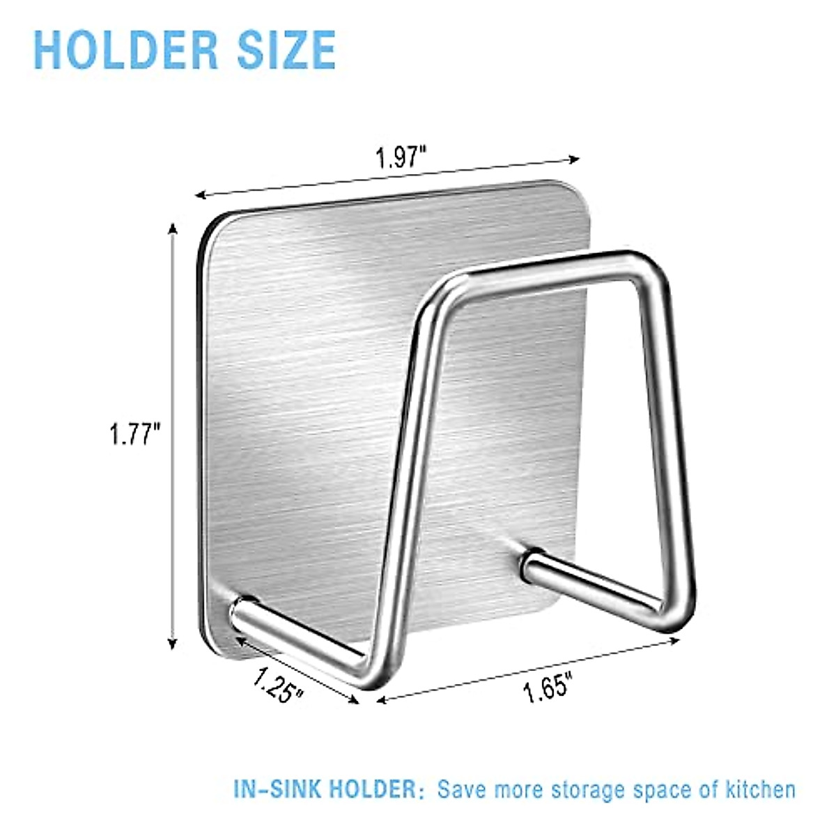 HMGF WOOD 2 Pcs Sponge Holder for Kitchen Sink,SUS304 Stainless Steel Strong Adhesive Small Sponge Holders