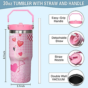 30oz Insulated Flamingo Tumbler with Handle, Featuring a Leak-proof 2-in-1 Lid and Straw, a Vacuum-insulated Travel Coffee Mug, Portable Stainless Steel Water Bottle, Suitable for Both Women and Men