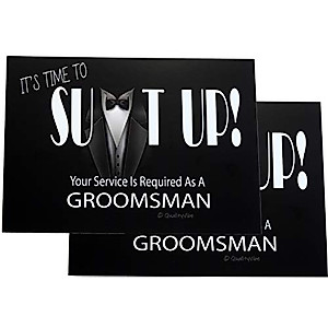 Groomsmen Gift Boxes Set of 2 (8x8x4 in) Empty Set with Silver Foil Design and Matching Proposal Cards for Asking The Groom's Team to Be in Wedding. (2 Groomsmen, 2)