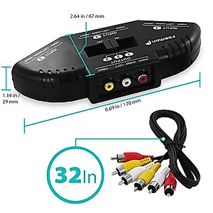 Fosmon A1602 RCA Splitter with 3-Way Audio, Video RCA Switch Box + RCA Cable for Connecting 3 RCA Output Devices to Your TV