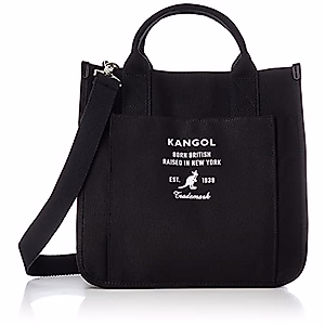 Kangol Tote Bag, Thick Cotton Canvas, 2-Way, Shoulder Bag, Mother's Bag, Square Shape, L, Black