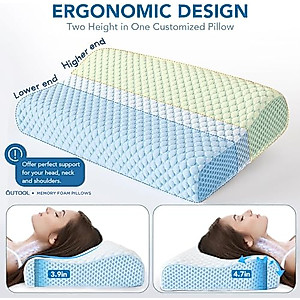 QUTOOL Neck Support Pillow for Sleeping, Cooling Memory Foam Pillow for Neck and Shoulder, Bed Pillow Side Back Stomach Sleeper Pillow for Adults