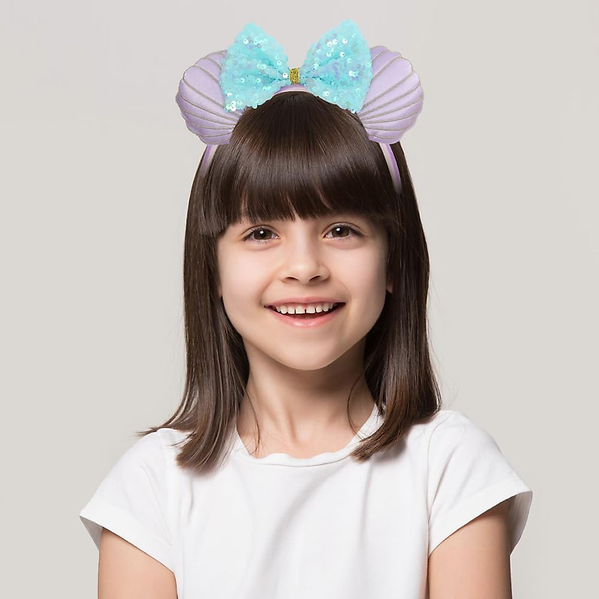 JIAHANG Headband, 3D Mouse Ear Headband with Sequin Bow, Purple Mermaid, Hair Accessory for Women Girls (3D-mermaid)