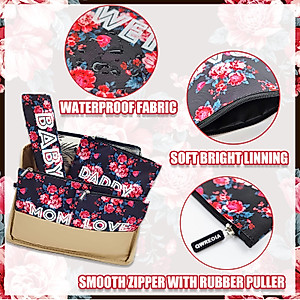 QWREOIA 6 Pcs Diaper Bag Organizing Pouches Set Floral Print, Insert for Clothes, Bottles, Wet Bag Cloth Diapers, & Baby Essentials Clutchb Waterproof Wet Dry Bag - Travel Bag for toiletries…