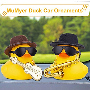 MuMyer Car Rubber Duck, Yellow Duck Car Dashboard Decorations with Mini Top Hat Musical Instrument Sunglasses Necklace(Black)